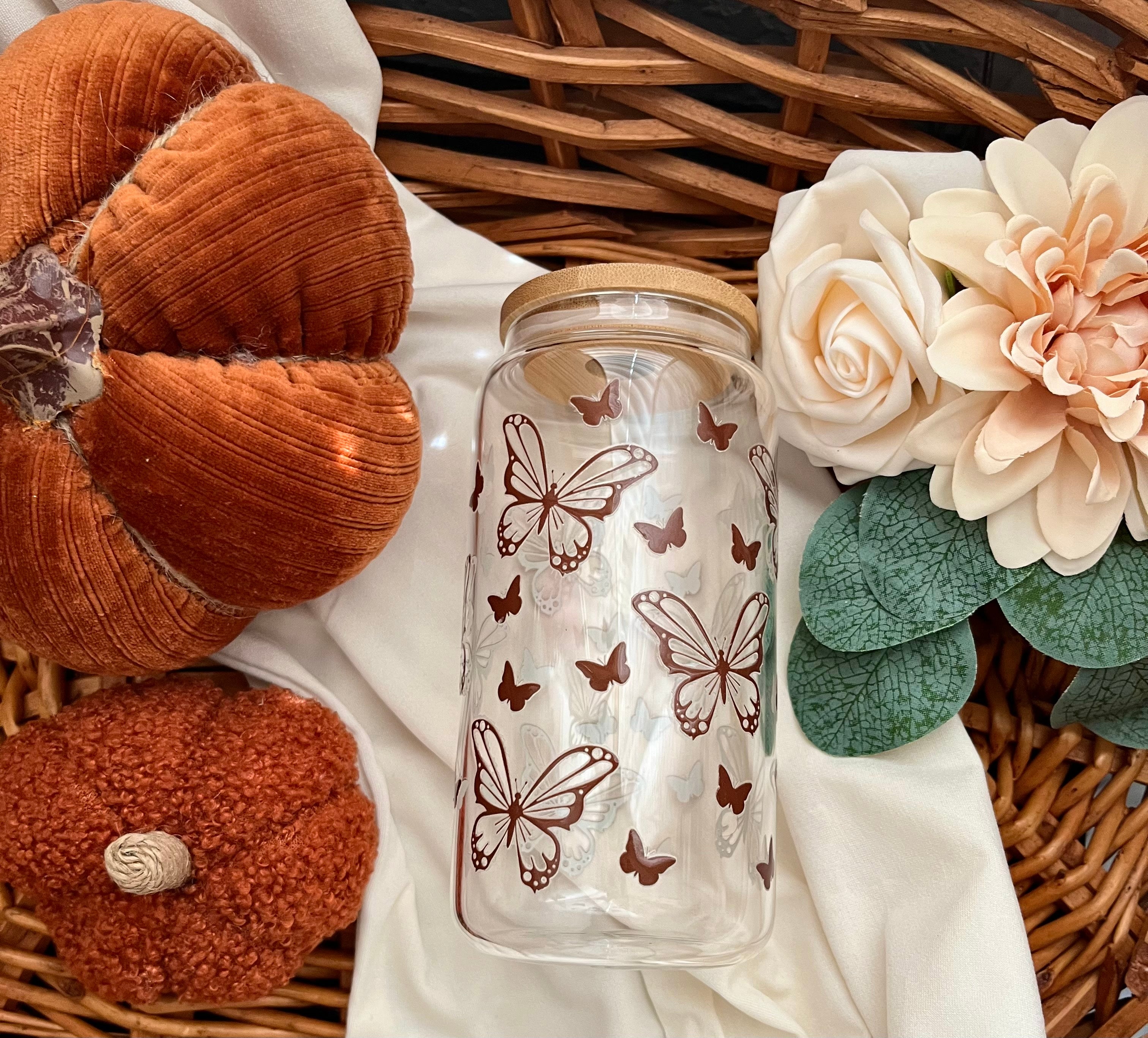 Brown Butterfly Glass Tumbler – Kiki's Dekor LLC